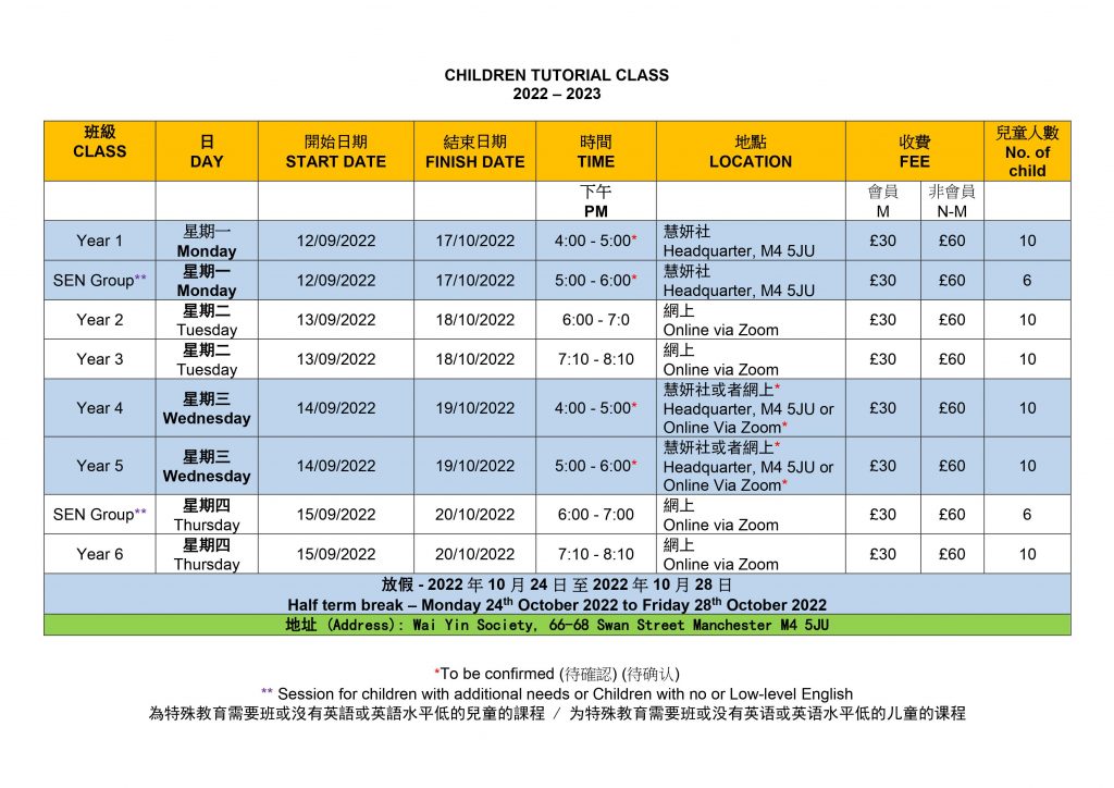 Children's Tutorial Classes | Wai Yin Society